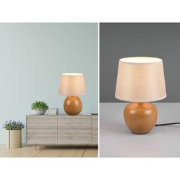 meineWunschleuchte - led Tischleuchte Keramik in Holzoptik mit Stoffschirm Beige, Höhe 35cm