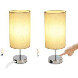 Nachttischlampe touch dimmbar Tischlampe usb - Vintage Tischleuchte mit Ladefunktion Schreibtischlampe mit Stoffschirm E27 warmweiß Licht für