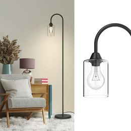 Stehlampe Kyle, E27 Stehleuchte Glas Minimalistisch, Schwarz Standleuchter Design Bodenlampe Modern mit Fußschalte, Wohnzimmerlampe Leselampe für