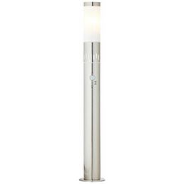 Lampe, Leigh Außenstandleuchte 80cm Bewegungsmelder edelstahl, 1x A60, E27, 11W, IP-Schutzart: 44 - spritzwassergeschützt - silber - Brilliant