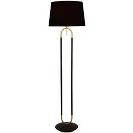 Jazz 1-flammige Stehlampe, Messing satiniert und schwarz, Lampenschirm aus schwarzem Samt mit Zugschalter - Searchlight