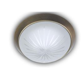 Niermann LED-Deckenleuchte rund, Schliffglas satiniert, Dekorring Altmessing, ø 30cm