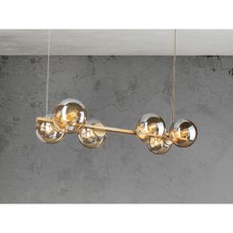 meineWunschleuchte LED Pendelleuchte 6 flammig Messing & Amberglas, 80cm breit, 120cm lang