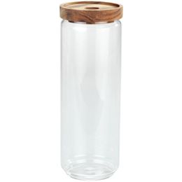 Wenko Aufbewahrungsdose Vido 1,3 Liter, Vorratsglas mit Deckel aus Akazienholz, Transparent, Glas transparent, Holz natur braun - transparent