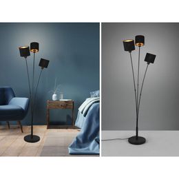 meineWunschleuchte Led Stehleuchte 3 flammig Metall, Stoffschirm Schwarz Gold, Höhe 150cm