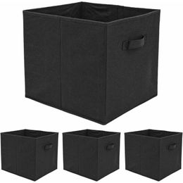 DuneDesign 4er Set Aufbewahrungsbox für Kallax Regal - 33x38x33 Stoff Box mit Griff - Black - schwarz