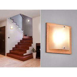 meineWunschleuchte - Flache led Wandleuchte Holzlampe Natur mit Glasschirm Weiß, 25x25 cm