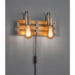 meineWunschleuchte 2-flammige Holzbrett led Wandlampe mit ausgefallenem Vintage Industriedesign