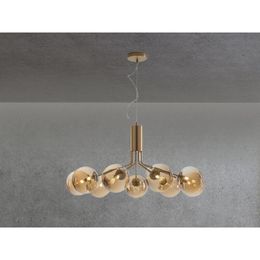 meineWunschleuchte - led Pendelleuchte 9 flammig Messing & Amberglas, bis 161cm lang