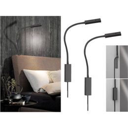 meineWunschleuchte 2er set Leselampen für Bett- oder Wandmontage mit Kabel & Stecker, Schwarz