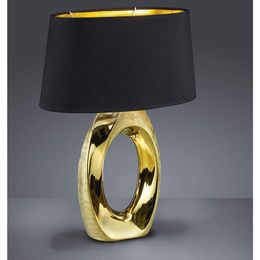 meineWunschleuchte - Große led Tischleuchte1 flammig Keramikfuß goldfarbig Schirm schwarz Höhe 52cm