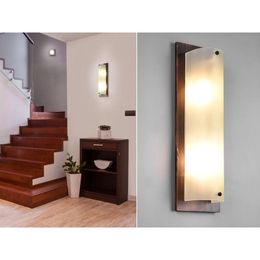 meineWunschleuchte - Flache led Wandleuchte Holzlampe Braun mit Glasschirm Weiß, 45x14 cm