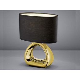 meineWunschleuchte - led Tischleuchte 1 flammig Keramikfuß Gold Stoffschirm schwarz Höhe 34cm