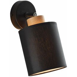 Lampe, Vonnie Wandspot schwarz/holzfarbend, Metall/Holz/Textil, 1x A60, E27, 25W,Normallampen (nicht enthalten) - schwarz - Brilliant