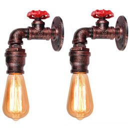 2Pcs Retro Wrought Iron Steampunk Wall Light Industrielle Wall Lamp Shade Metall Water Pipes Wall Lamp (Roter Rost)