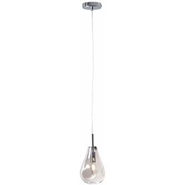 Lampe, Drops Pendelleuchte 1flg rauchglas/chrom, Glas/Metall, 1x D45, E14, 25W,Tropfenlampen (nicht enthalten) - silber - Brilliant