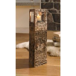 Windlichtsäule Birkenrinde aus Holz & Glas, 59 cm hoch, Dekosäule mit Kerzenglas, Holzsäule, Bodenwindlicht, Kerzensäule