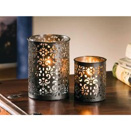Dekoleidenschaft - 2x Windlicht Paisley aus Metall mit Windlichtglas, Kerzenständer, Vase, Kerzenhalter, Dekovase, Tischdeko für Wohnzimmer, Balkon &