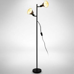 B.K.LICHT Led Stehlampe Wohnzimmer Kabelschalter Stehleuchte 142cm Schwarz E27 2-flammig