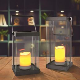 Moderne led Design Laternen 2er Set Garda komplett inklusive Batterien aus Metall/Glas smarte Timerfunktion Flackerlicht wie bei echten Kerzen