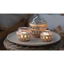 Dekoleidenschaft - 2x Windlicht Geflecht aus Glas, Kerzenglas mit Seegras Geflecht, Teelichthalter, Kerzenhalter für Stumpenkerzen, Dekoglas,