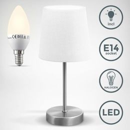 B.K.LICHT - Tischlampe Stoff Dekoleuchte Nachttisch-Leuchte E14 weiß led inkl. wifi Lampe