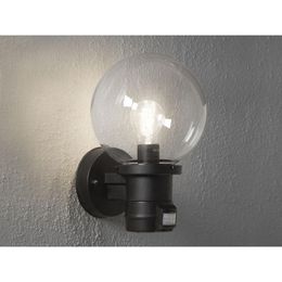 Konstsmide Led Außenwandleuchte mit Bewegungsmelder, Schwarz mit Glas Kugel ø 20cm