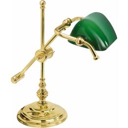 Licht-Erlebnisse Tischlampe Gold 24K Echt-Messing Jugendstil Bankerlampe - vergoldet mit 24 Karat, Grün