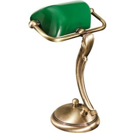 Licht-Erlebnisse Premium Bankerlampe aus Messing - Bronze hell glänzend, Grün