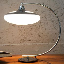 Licht-Erlebnisse Tischleuchte Bauhaus Design Weiß Chrom E27 45 cm Glas Metall Schreibtischlampe - Chrom, Weiß