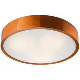 Licht-Erlebnisse - Deckenlampe Wohnzimmer Flur Holz Glas rund Ø47cm flach E27 - Holz rustikal