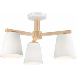 Licht-Erlebnisse - Wohnliche Deckenlampe Stoff Holz Skandinavisch E27 Wohnzimmer Esszimmer - Holz, Weiß