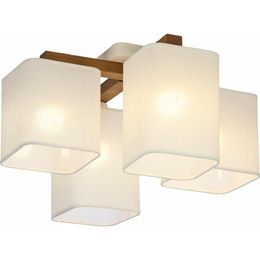 Licht-Erlebnisse Deckenlampe Stoff Holz Weiß eckig wohnlich E27 Schlafzimmer Wohnzimmer Deckenleuchte - Weiß, gebürstetes Holz