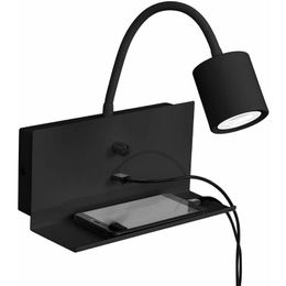 Licht-Erlebnisse - Wandlampe mit Ablage USB-Ladefunktion Schwarz Metall Wandleuchte zum Lesen - Schwarz