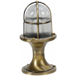 Licht-Erlebnisse - Stehlampe außen IP54 E27 28 cm Glas Messing massiv Maritim Wegeleuchte Hof - Messing Antik, Klar/Transparent