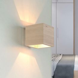 Licht-Erlebnisse - Wandlampe Up Down Holz Würfel kompakt indirektes Licht - Natur