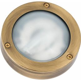 Licht-Erlebnisse Außenwandleuchte Hof Terrasse IP64 GX53 ø 14 cm Glas Echt-Messing Wandlampe - Messing Antik, Klar/Transparent