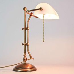Licht-Erlebnisse Tischlampe Messing massiv in Bronze mit Glas Premium - Bronze hell glänzend, Weiß