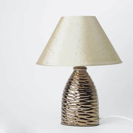 Licht-Erlebnisse Nachttischleuchte E14 31 cm Creme Keramik Landhaus Tischlampe - Creme, Silber