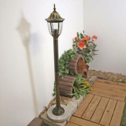 Licht-Erlebnisse Stehleuchte außen Hof Garten IP44 E27 105,5 cm Glas Aluminium Rustikal Stehlampe - Gold Antik