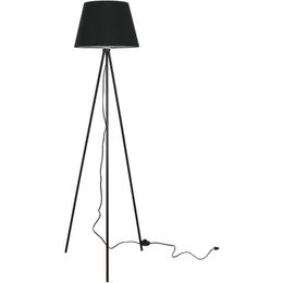Licht-Erlebnisse - Stehlampe 155 cm E27 Schwarz Metall Stoff Dreibein Stehleuchte - Schwarz
