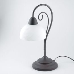 Licht-Erlebnisse Rustikale Tischleuchte Schwarz Weiß Glasschirm Nachttischlampe - Braun Antik, Weiß