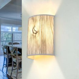 Licht-Erlebnisse Stoff Wandleuchte alice Holz Optik Loft Design E27 - Holz Optik verwittert