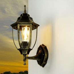 Licht-Erlebnisse - led Wandleuchte lyon Laterne Terrasse Balkon H:35,5cm - Gold Antik