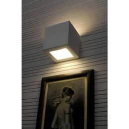 Licht-Erlebnisse - Wandleuchte Weiß E27 Gips Würfel Wandlampe - Weiß