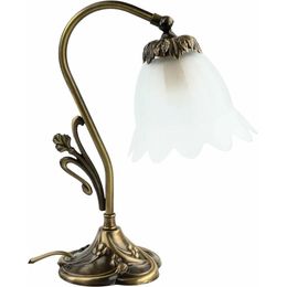 Licht-Erlebnisse - Tischlampe Echt-Messing Jugendstil Handarbeit - Bronze hell glänzend, Weiß