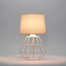 Licht-Erlebnisse - Tischleuchte Weiß Stoff Drahtgestell E27 Tischlampe Nachttisch Wohnzimmer - Weiß