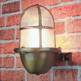 Licht-Erlebnisse Außenwandlampe IP64 E27 Glas Messing massiv Maritim Wandlampe außen Haus Garten - Messing Antik