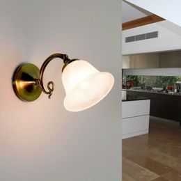 Licht-Erlebnisse - Wandlampe Jugendstil Glas Metall in Messing E14 Küche Wohnzimmer - messingoptik, Weiß (Bilder zeigen Tag & Nachtaufnahmen)