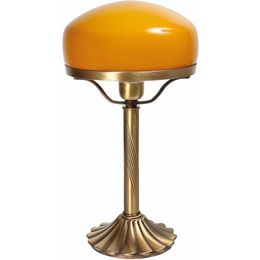 Licht-Erlebnisse - Echte Messing Tischleuchte Orange Glas Schirm Pilzlampe - Bronze hell glänzend, Orange